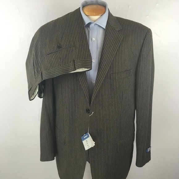Suits & Blazers | Ideal Zanetti 46l Mens Suit Brown Stripes Heavy Wool ...